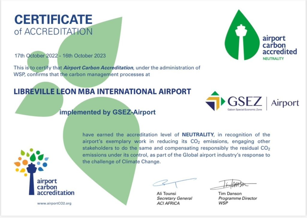Libreville Airport awarded ACA 3+ carbon neutrality certificate ...