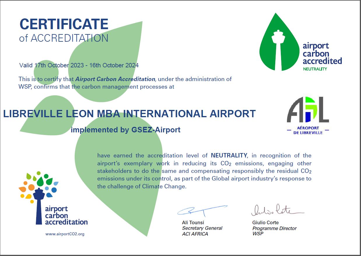 Libreville Airport (ADL) has once again been awarded Level 3 Carbon ...